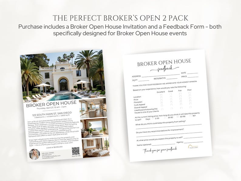 Broker Open House Feedback Form & Broker Open House Flyer Bundle, Real ...