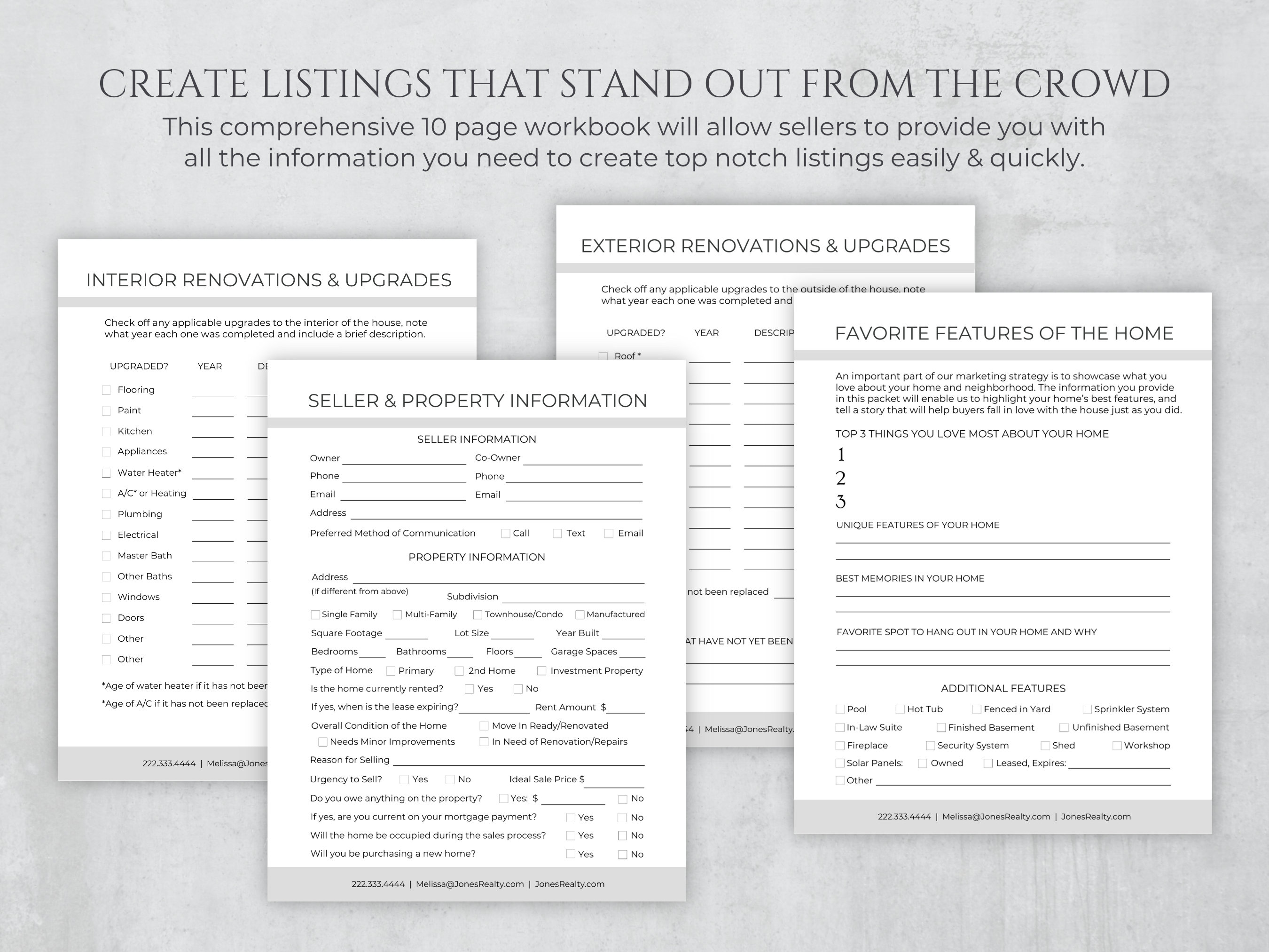Real Estate Listing Packet, Seller Questionnaire, Seller Information ...