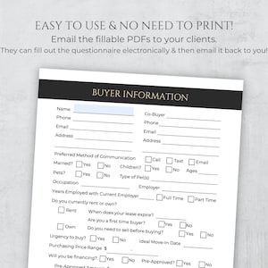 Real Estate Buyers Workbook, Home Buyer Questionnaire, Realtor Buyer ...
