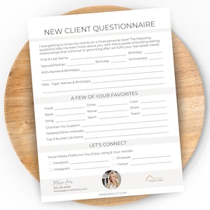 Getting to Know You, Real Estate Seller About You Questionnaire, Client ...