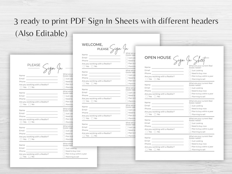 Open House Sign in Sheet Pdfs Feedback Forms Welcome Signs - Etsy