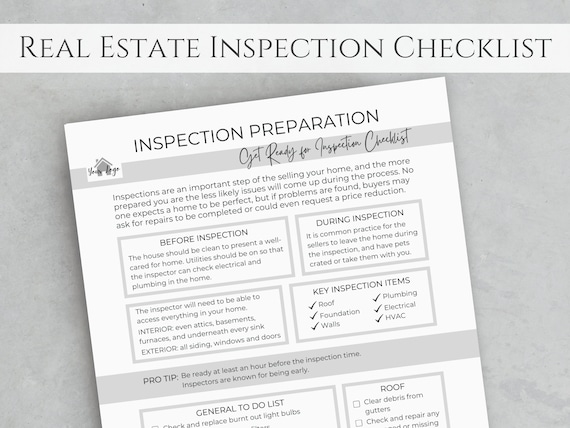 Real Estate Seller Checklist Inspection Prep Home Inspection - Etsy