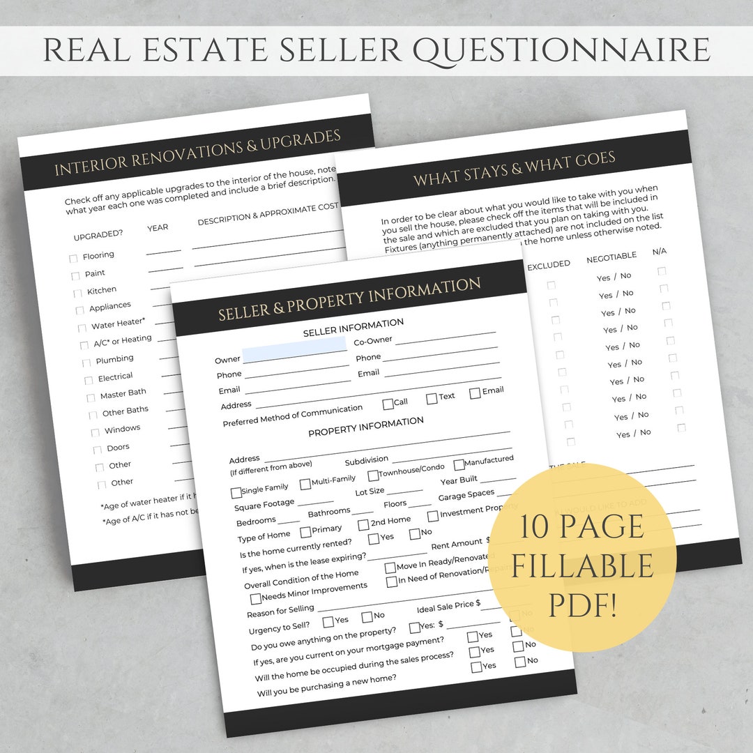 Real Estate Listing Packet, Seller Questionnaire, Realtor Seller Intake ...