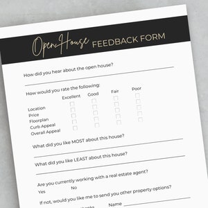 Open House Feedback Sheet, Real Estate Templates, Realtor Open House ...
