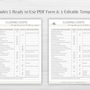 Closing Costs Chart for Buyers & Sellers, Real Estate Closing Checklist ...