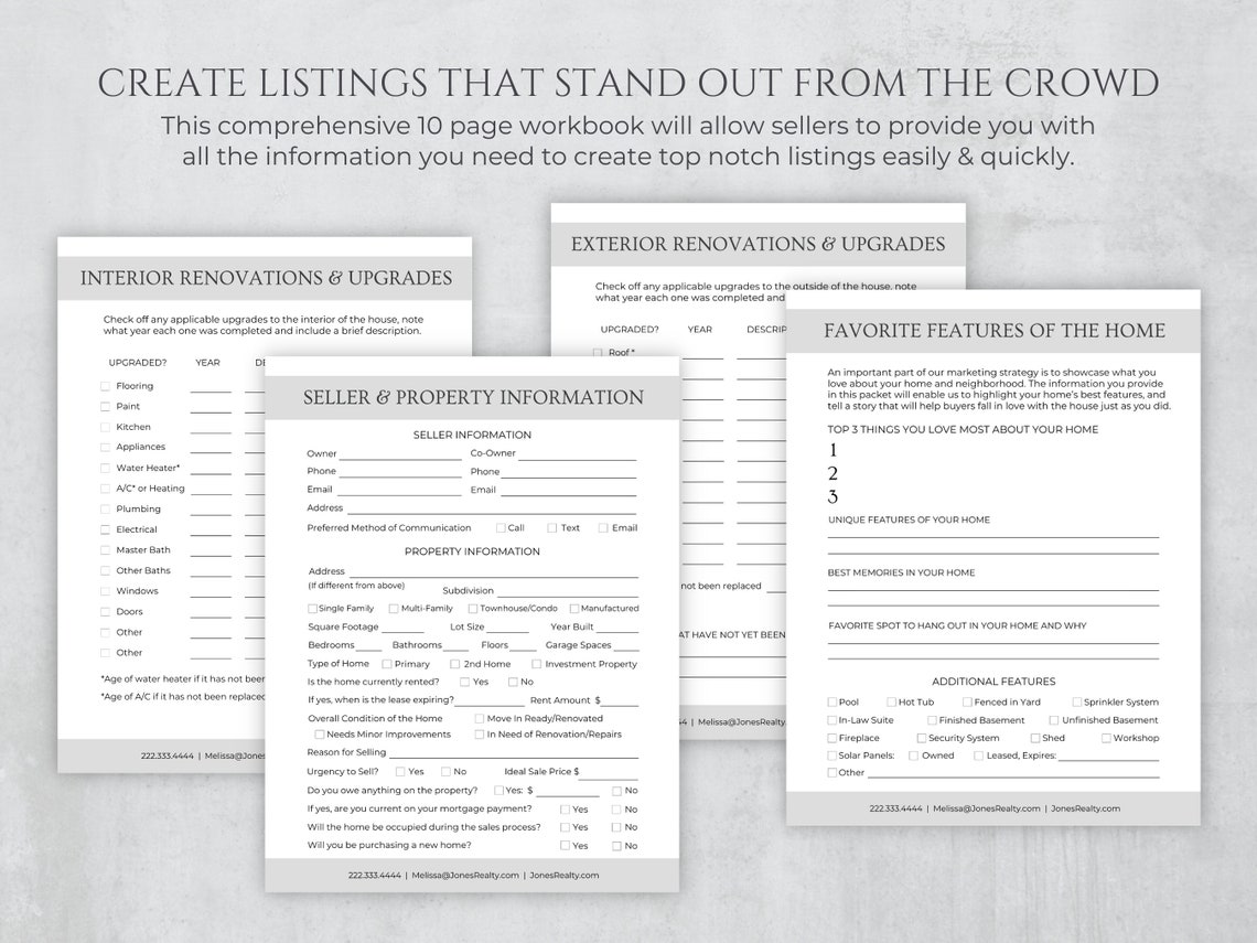 Realtor Seller Packet, Seller Questionnaire, Selling Your Home Workbook ...
