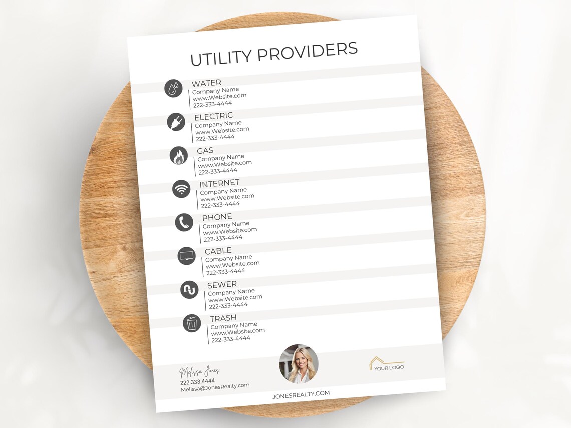 Utility Sheet, Real Estate Utilities List, Editable Utility List ...