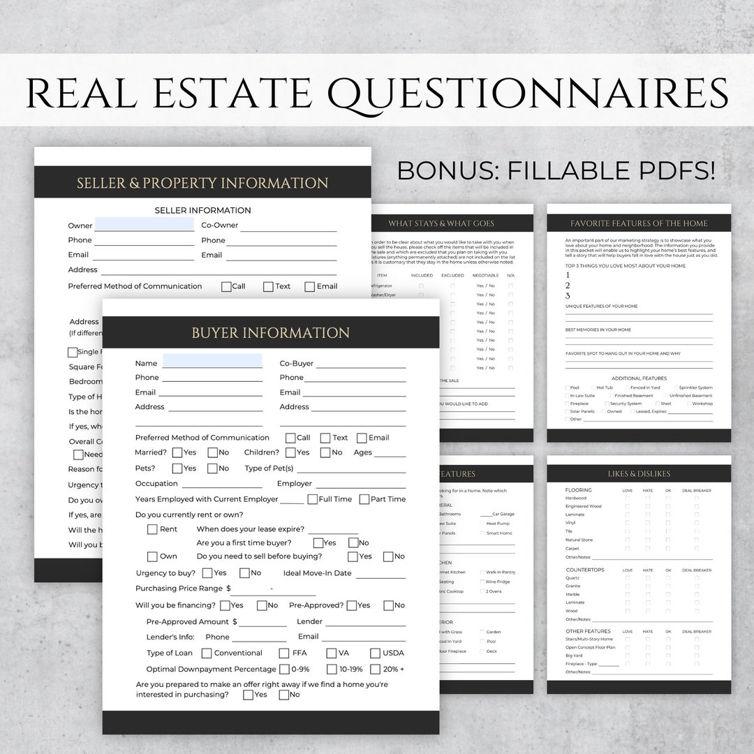 Real Estate Listing Presentation Questionnaire & Buyer Questionnaire ...