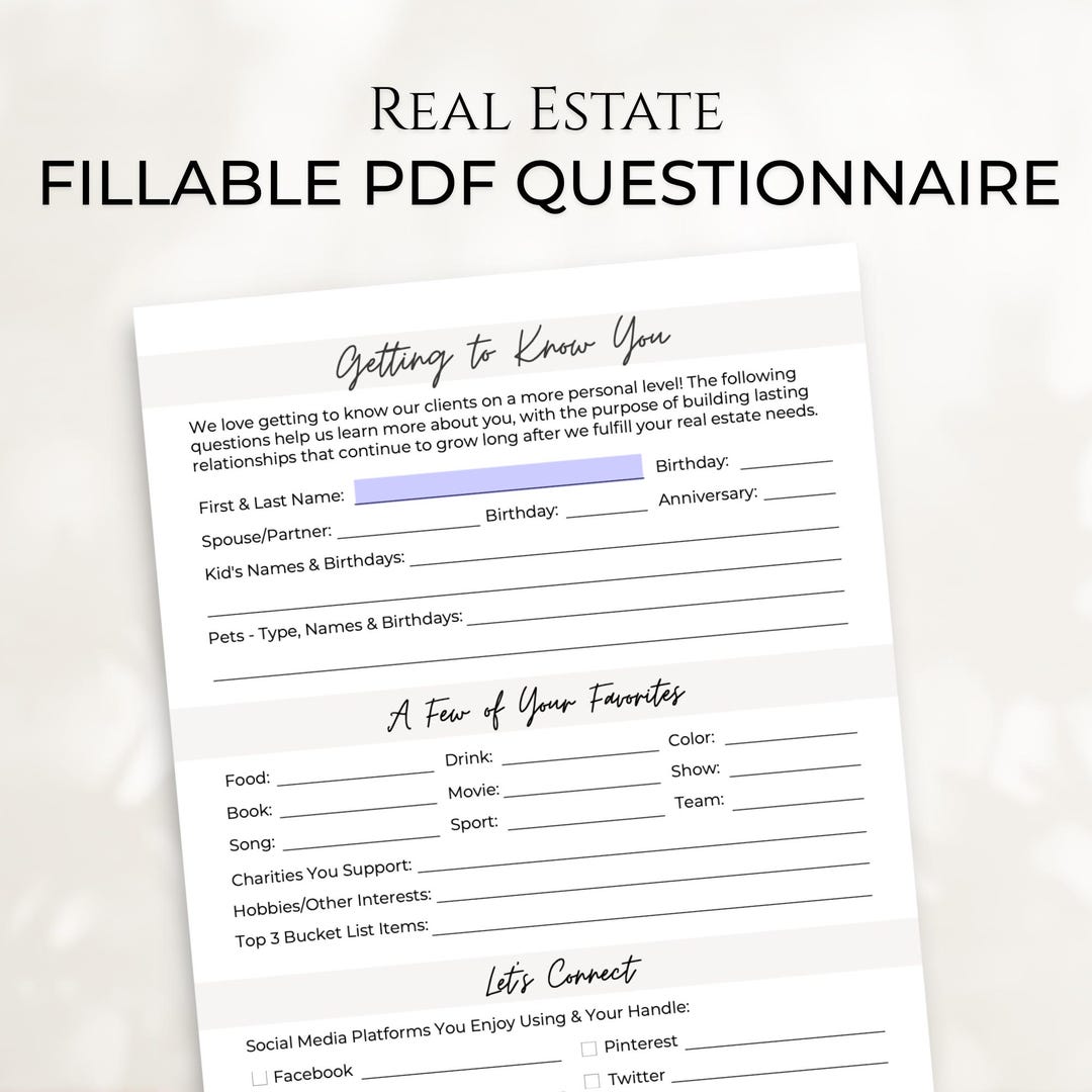 Real Estate Questionnaire, Lead Intake Form for Buyers and Sellers ...