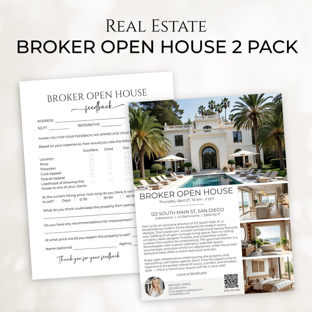 Broker Open House Feedback Form & Broker Open House Flyer Bundle, Real Estate Agent Open House ...