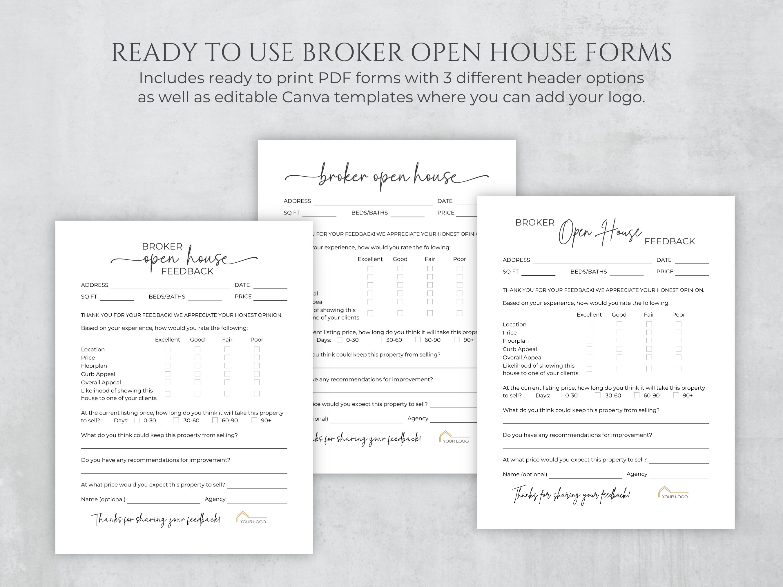 Broker Open House Feedback Form, Agent Open House Sheet, Brokers Open ...