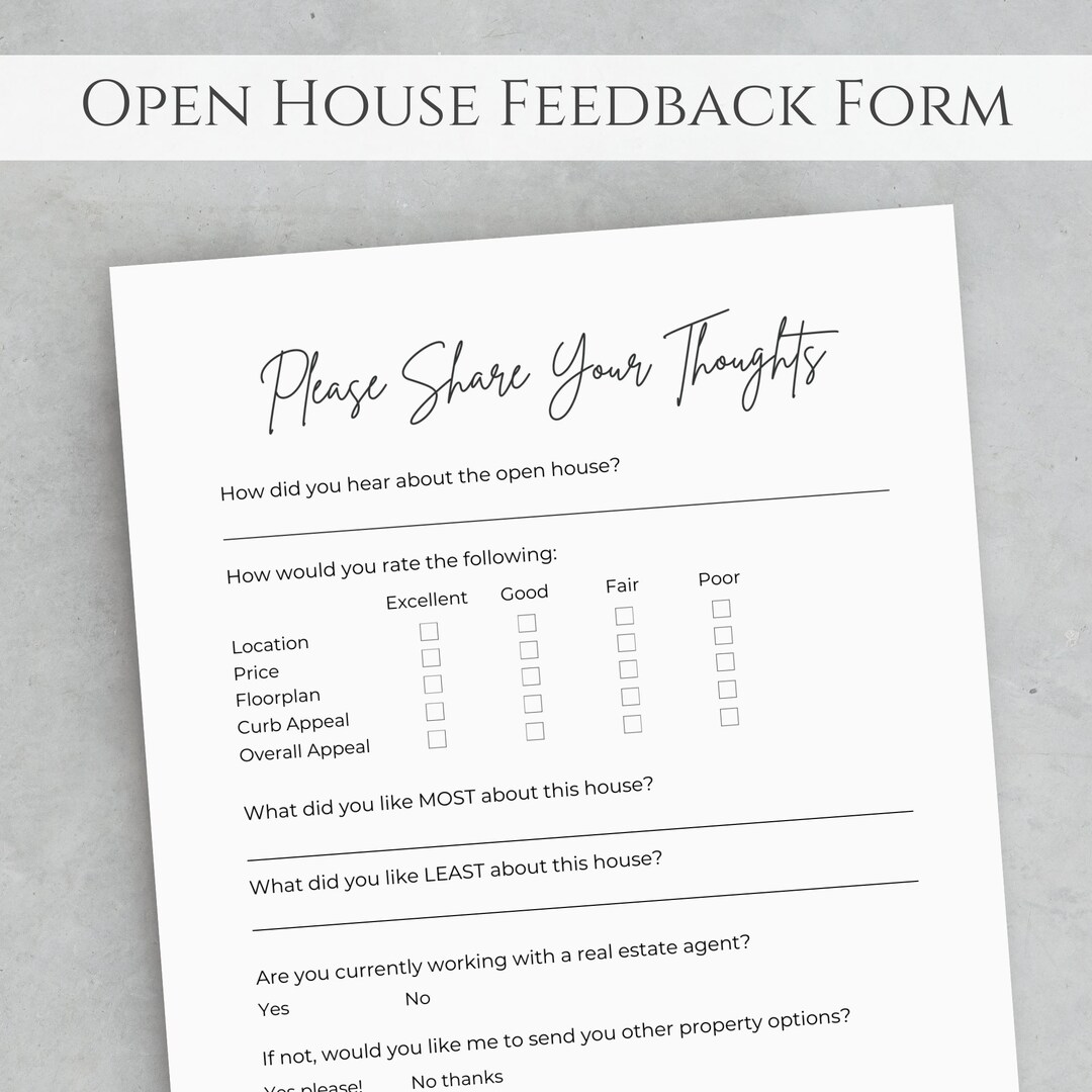 Open House Feedback Form, Editable Canva Template & Pdfs | Real Estate ...
