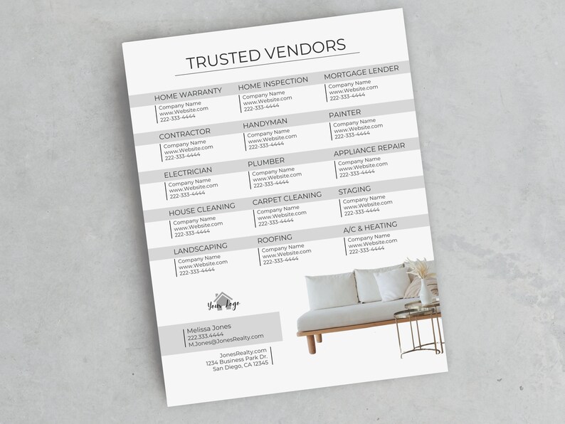 Real Estate Trusted Vendor List, Realtor Marketing Canva Template - Etsy