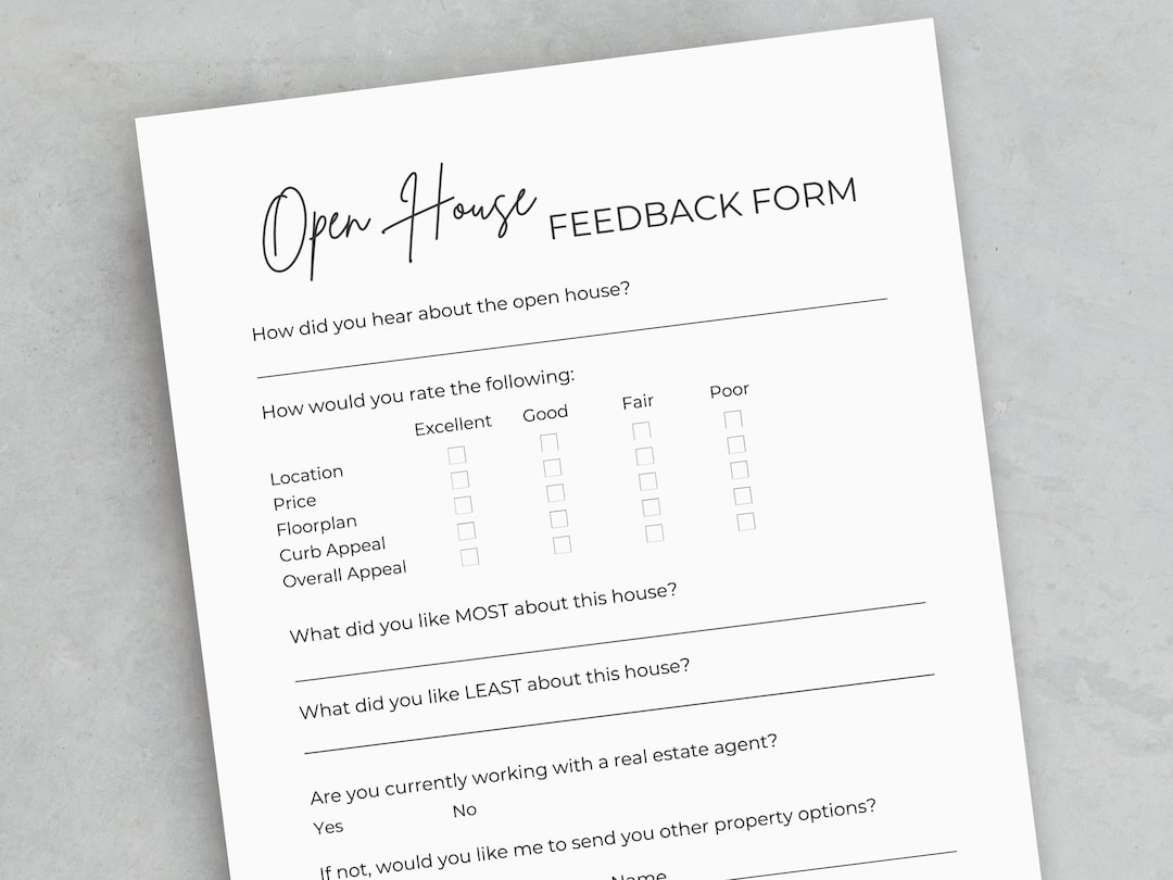 Feedback Form Open House, Real Estate Open House Feedback Sheet, House ...