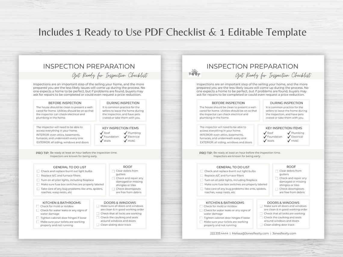 Inspection Checklist Home Inspection Preparation Checklist - Etsy