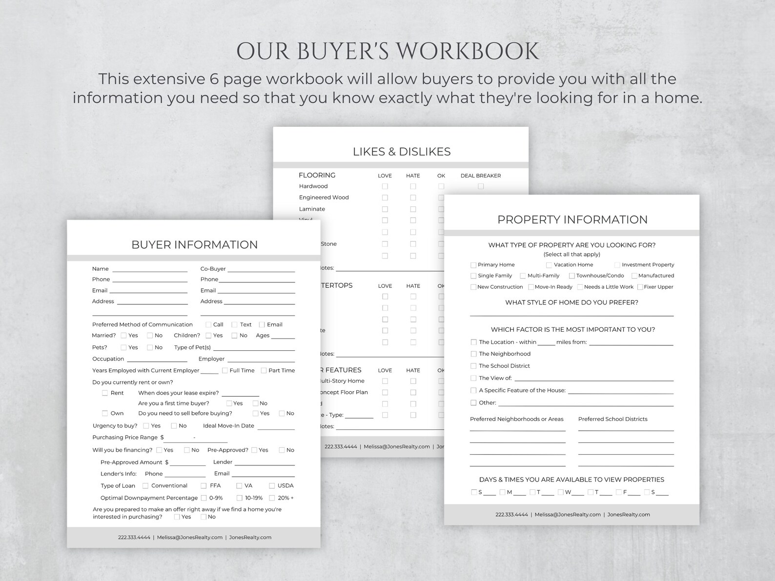 Buyer & Seller Questionnaire Templates, Real Estate Home Buyer and ...