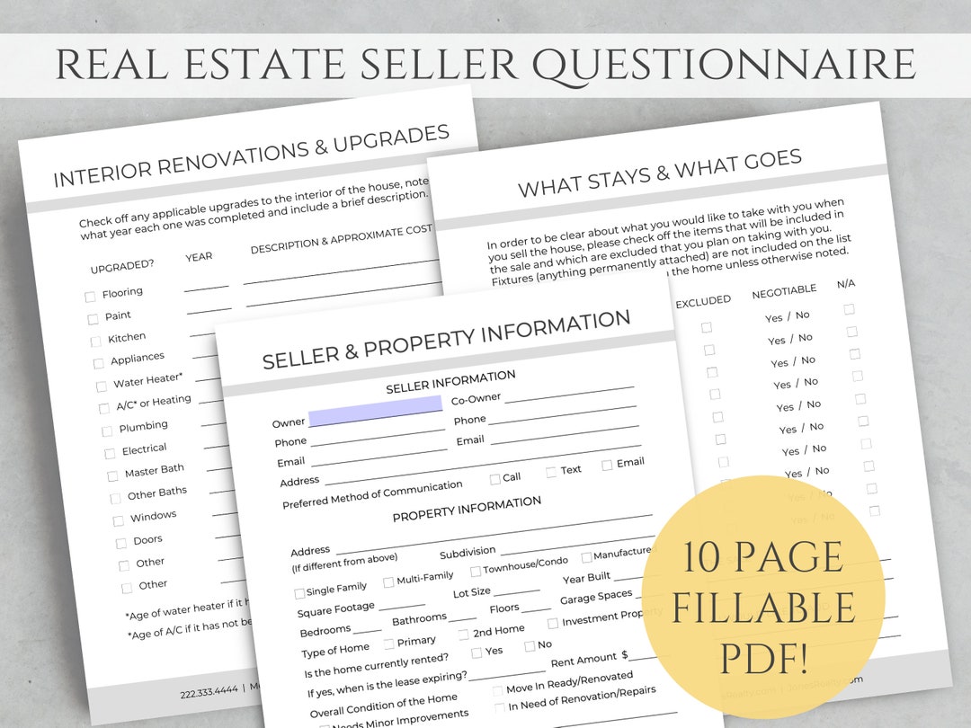 Real Estate Listing Packet Seller Questionnaire Seller - Etsy