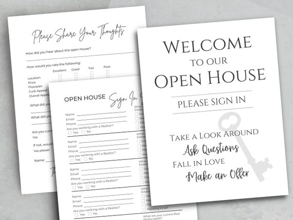 Open House Sign in Sheet Pdfs Feedback Forms Welcome Signs - Etsy