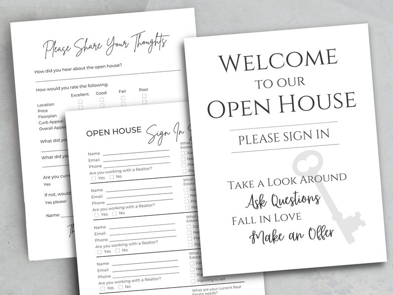 Open House Sign in Sheet Pdfs Feedback Forms Welcome Signs - Etsy