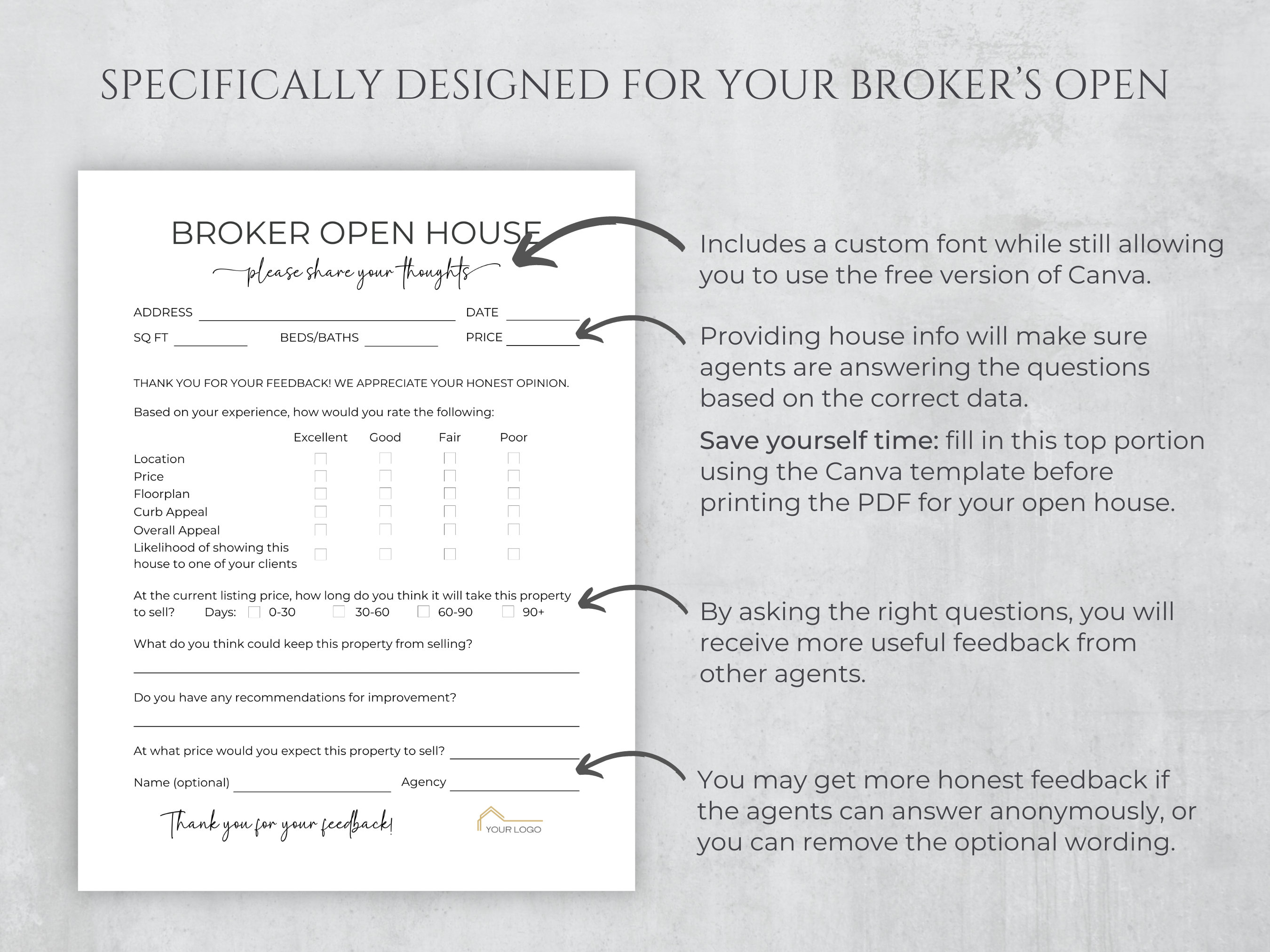 Broker Open Feedback Form, Real Estate Agent Open House Feedback Form ...