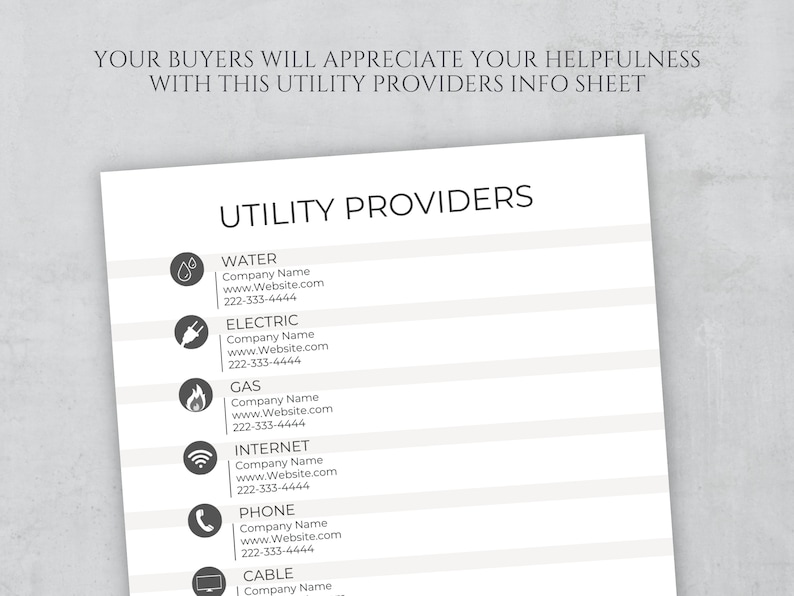 Utility Sheet, Real Estate Utilities List, Editable Utility List ...