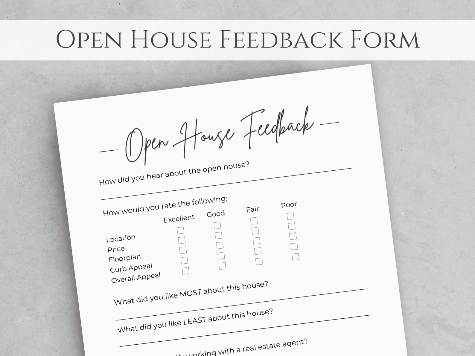 Open House Feedback Form Editable Canva Template & Pdfs - Etsy