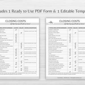 Real Estate Closing Checklist: Closing Costs Chart for Buyers & Sellers ...
