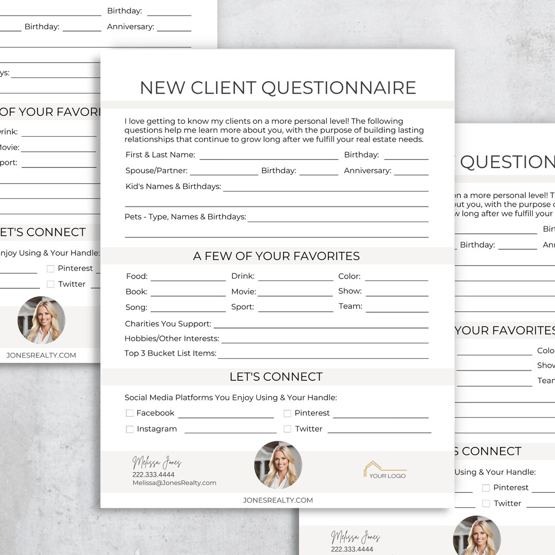 Getting to Know You, Real Estate Seller About You Questionnaire, Client ...