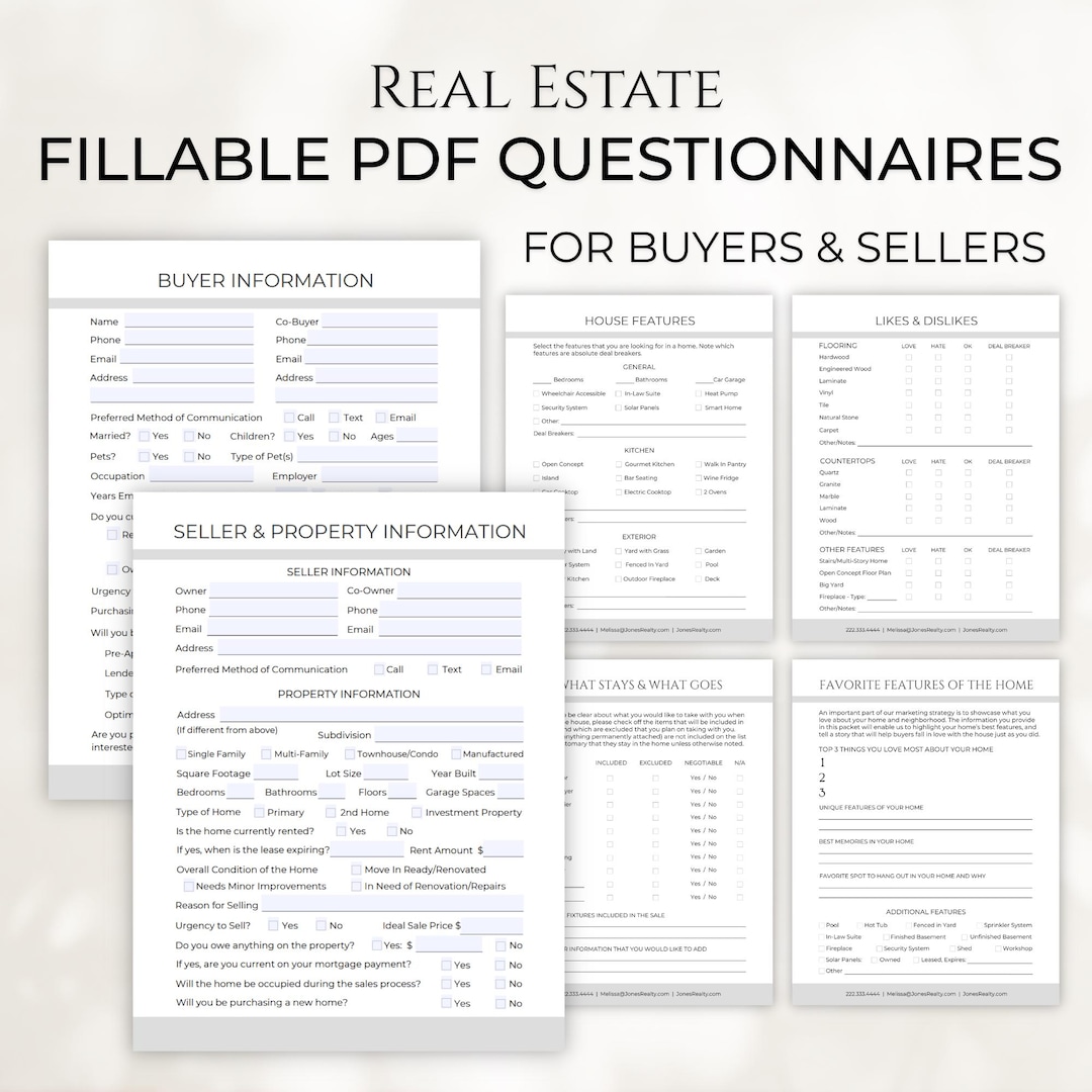 Buyer & Seller Questionnaire Templates, Real Estate Home Buyer and ...