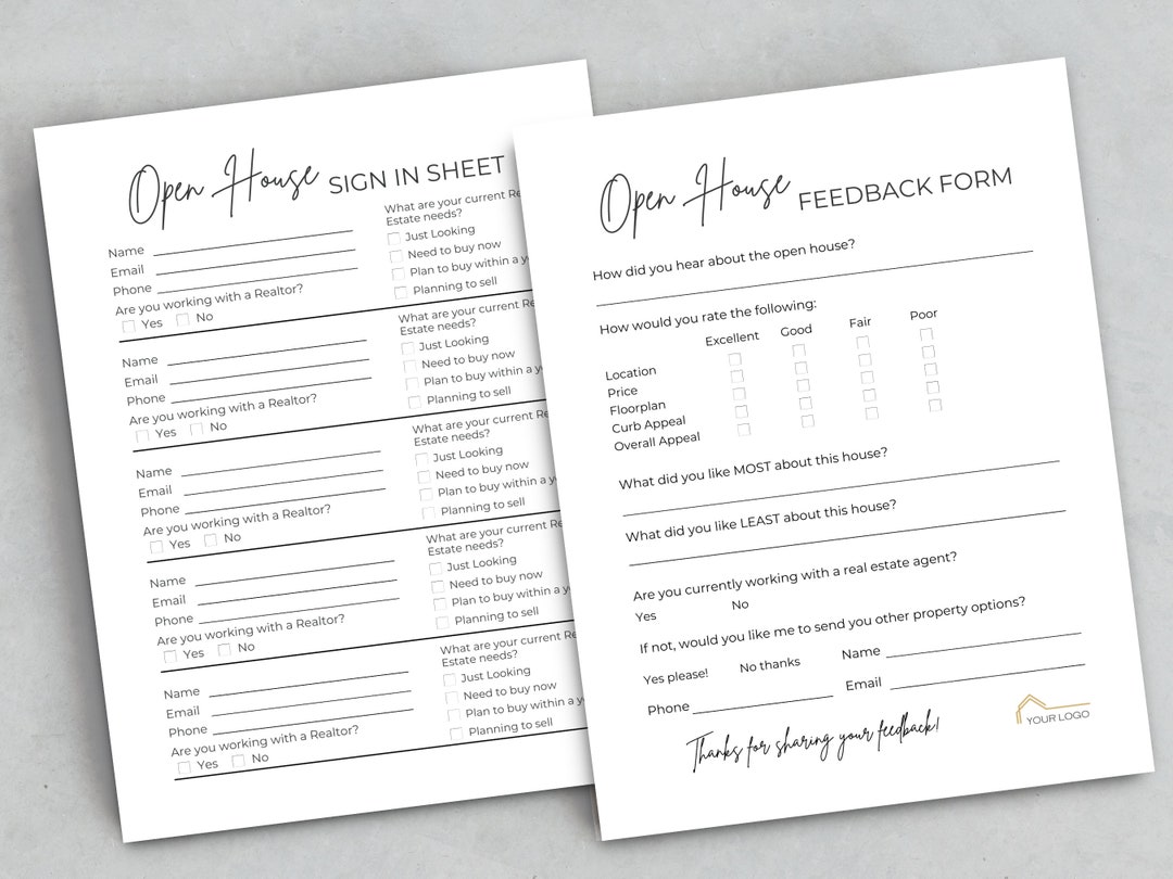 Real Estate Feedback Questionnaire & Open House Sign in Sheet, Open ...