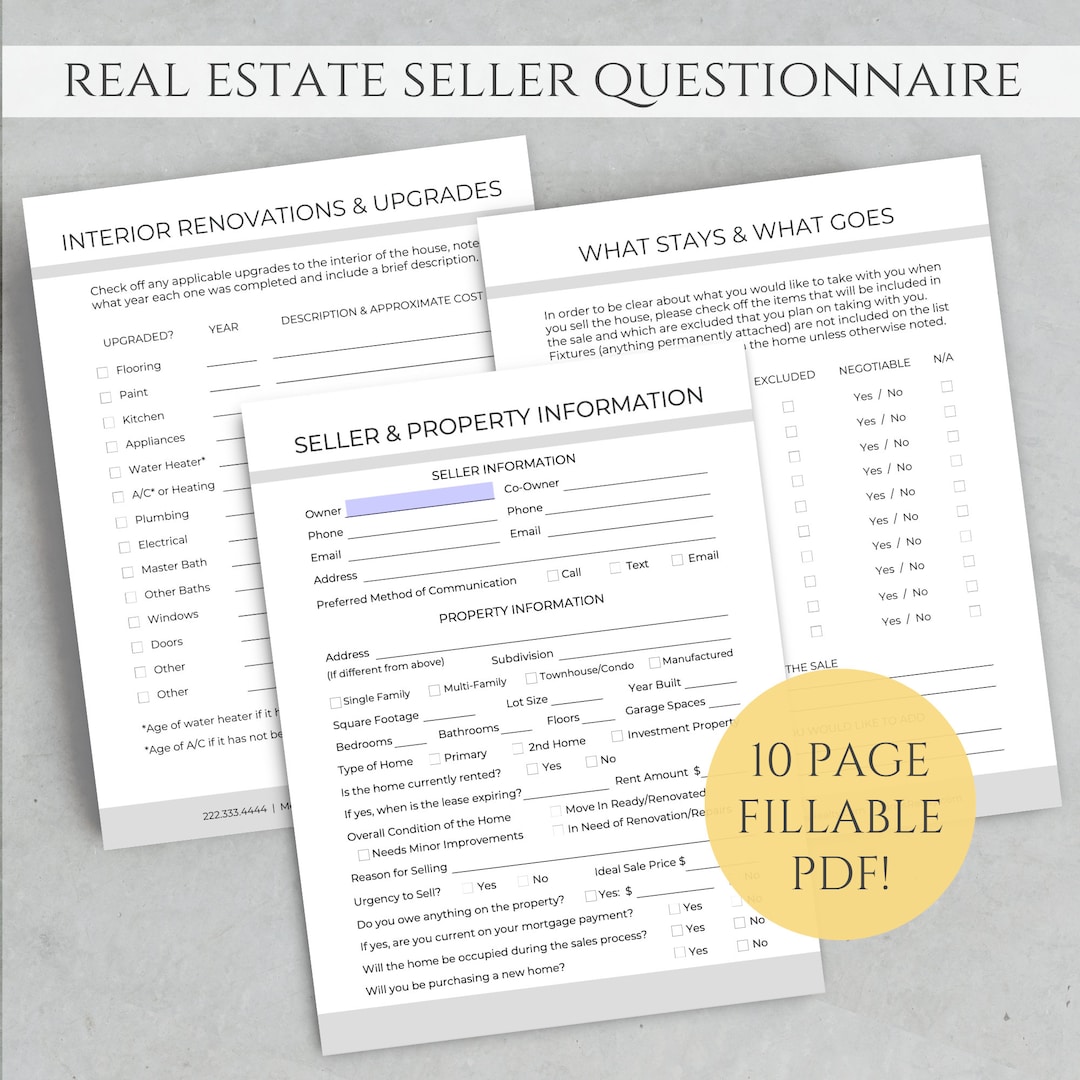 Real Estate Listing Packet, Seller Questionnaire, Seller Information ...