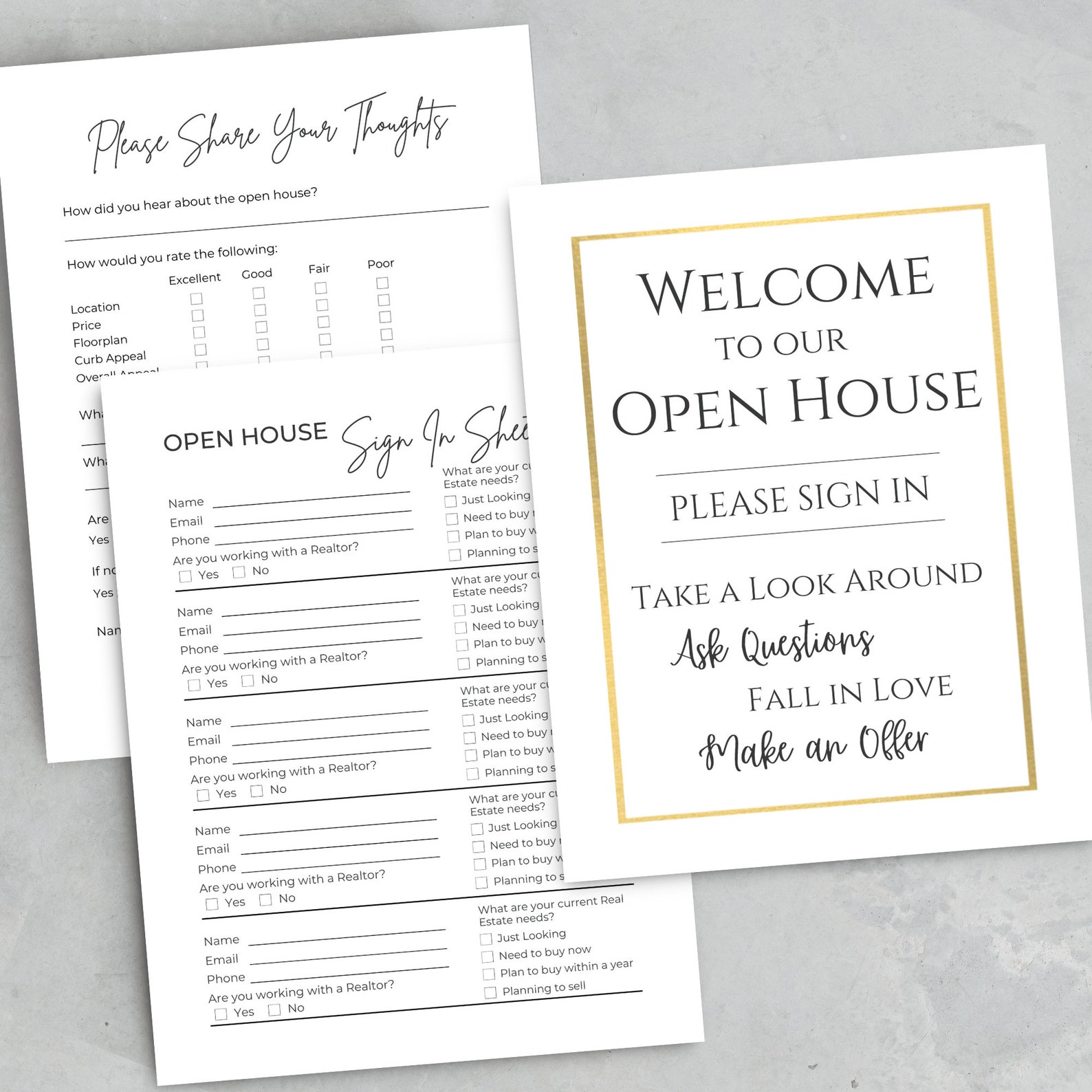 Real Estate Open House Sign in Sheet, Feedback Form & Welcome Sign 10 ...