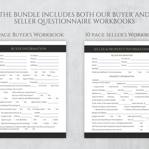 Buyer Questionnaire & Seller Questionnaire Workbook Bundle, Real Estate ...