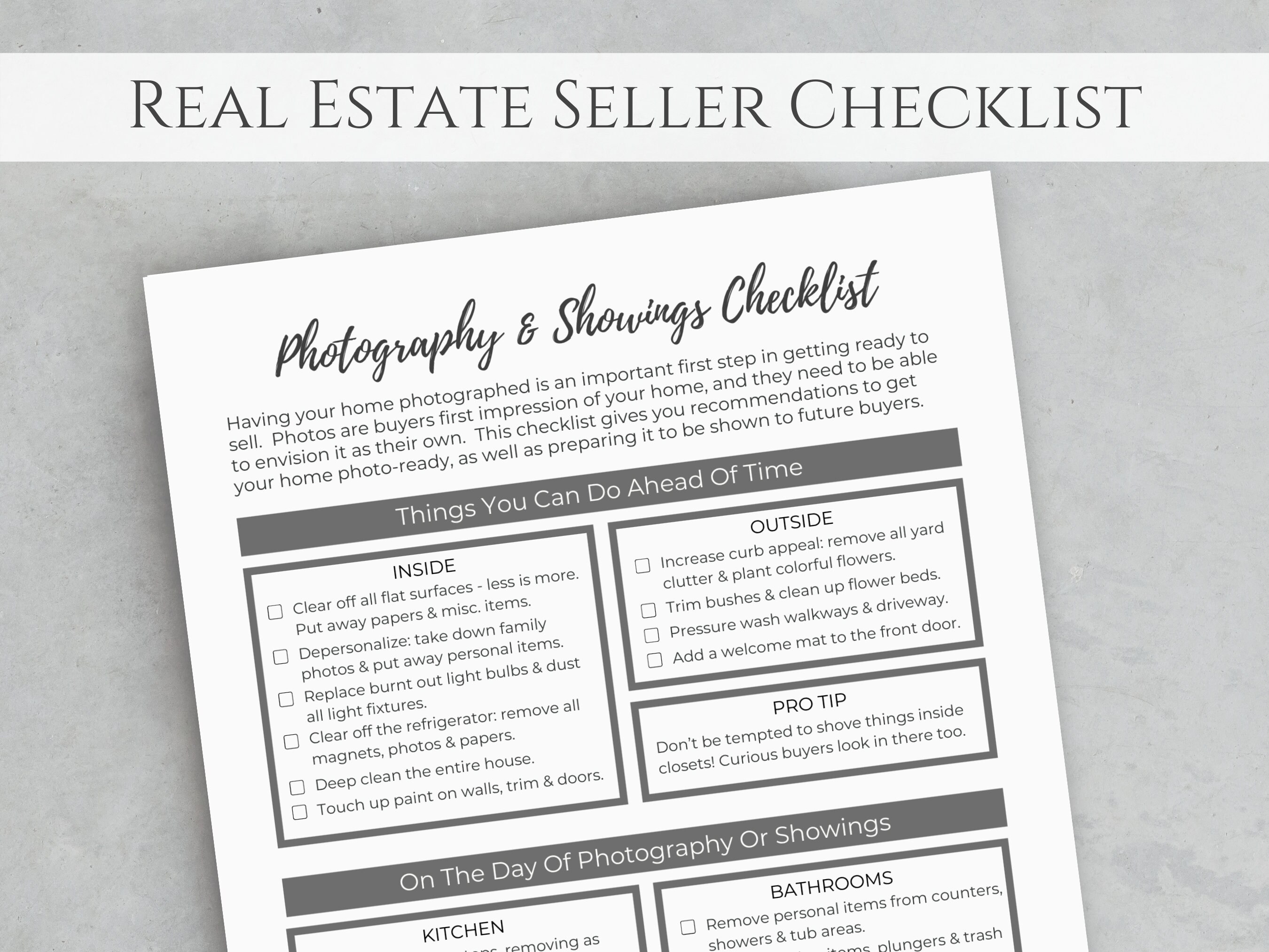 Real Estate Photo Checklist: Photography & Showing Prep PDF - Etsy