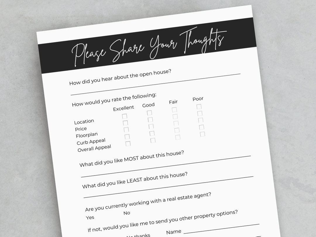 Real Estate Feedback Form, Open House Feedback Sheet, Realtor Open ...