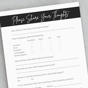 Real Estate Feedback Form, Open House Feedback Sheet, Realtor Open ...