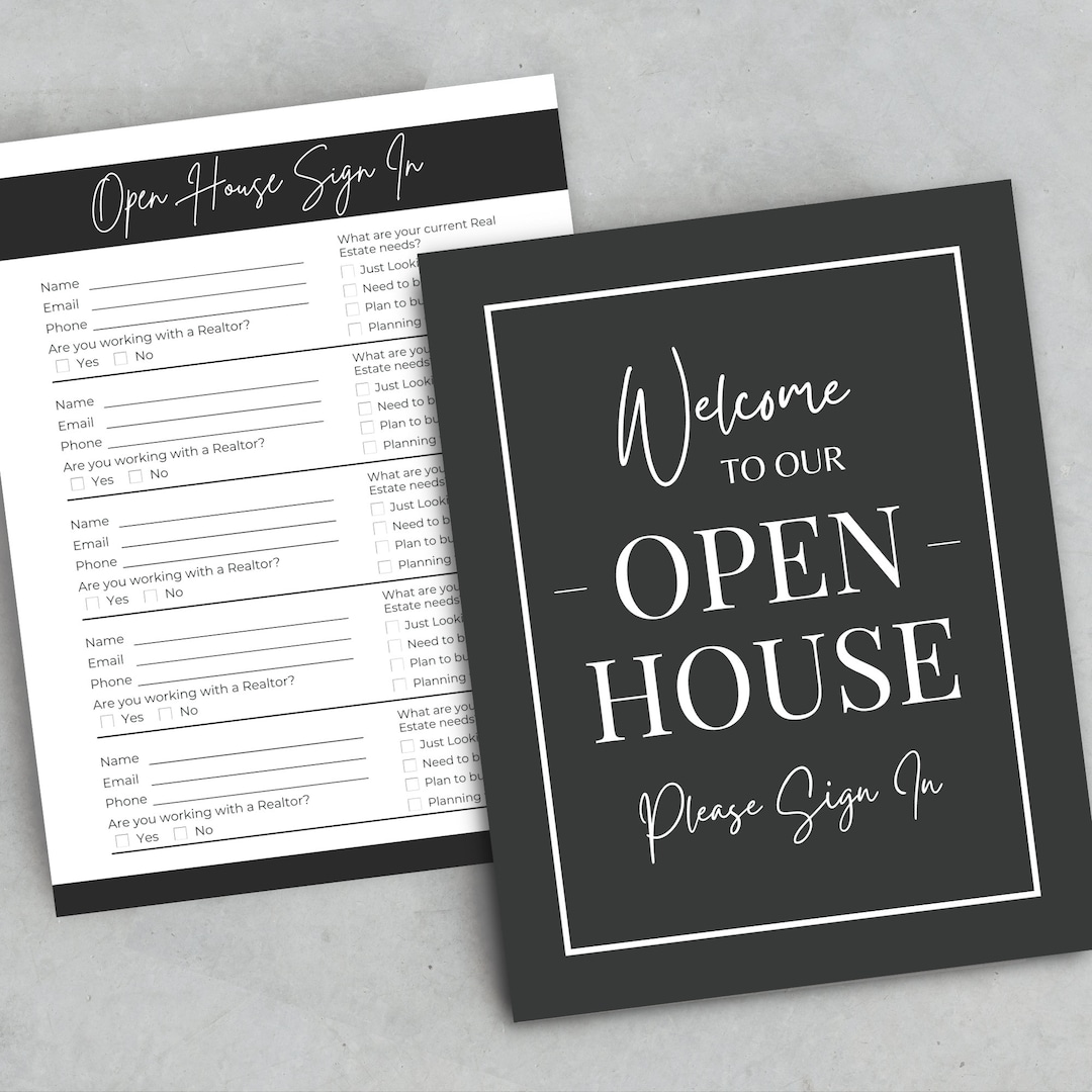 Open House Sign in Sheet & Real Estate Sign, Realtor Open House Forms ...