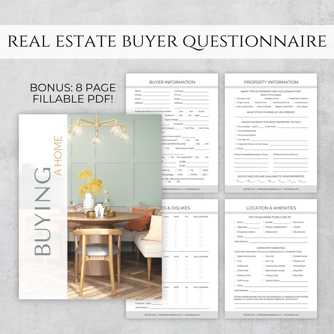 Buyer Questionnaire, Real Estate Buyer Presentation Packet, Home Buyer ...