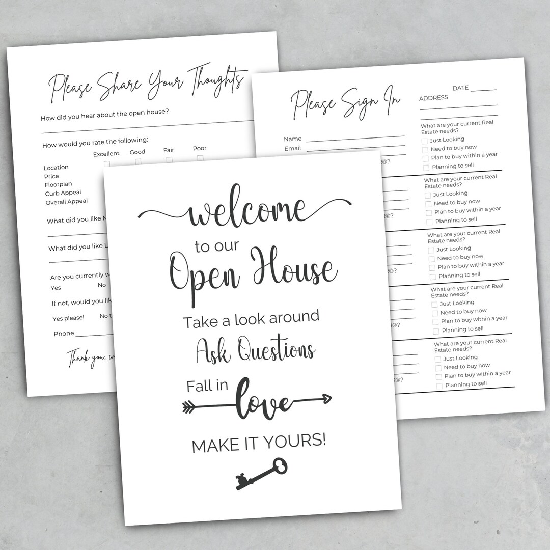 Open House Feedback Form Questionnaire, Realtor Open House Sign in ...