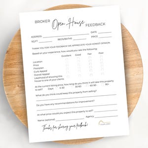 Brokers Open House Feedback Form, Agent Open House Sheet, Brokers Open ...