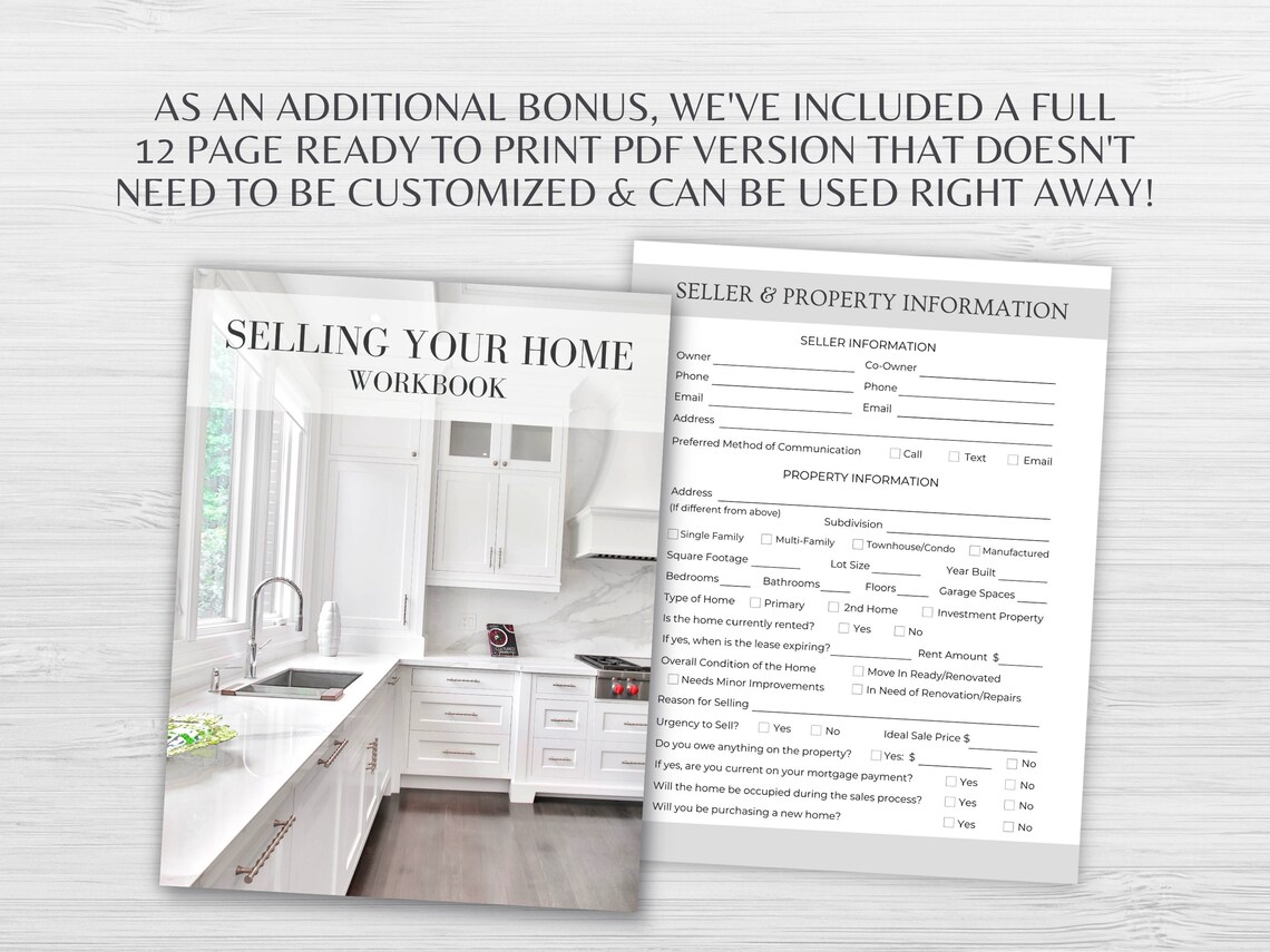 Real Estate Seller Questionnaire Pre-Listing Workbook PDF & | Etsy