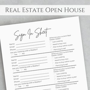 Realtor Open House Sign in Sheet, Real Estate Open House Sheets, House ...