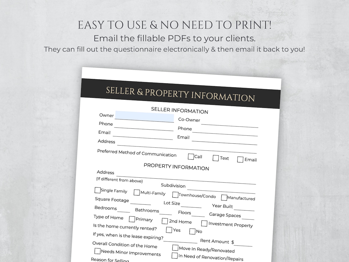 Real Estate Seller Information Sheet, Listing Packet, Seller’s Property ...