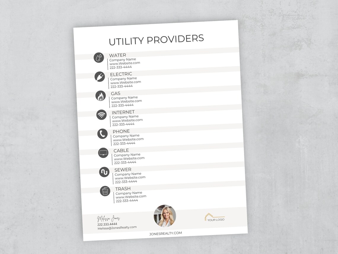 Utility Sheet, Real Estate Utilities List, Editable Utility List ...