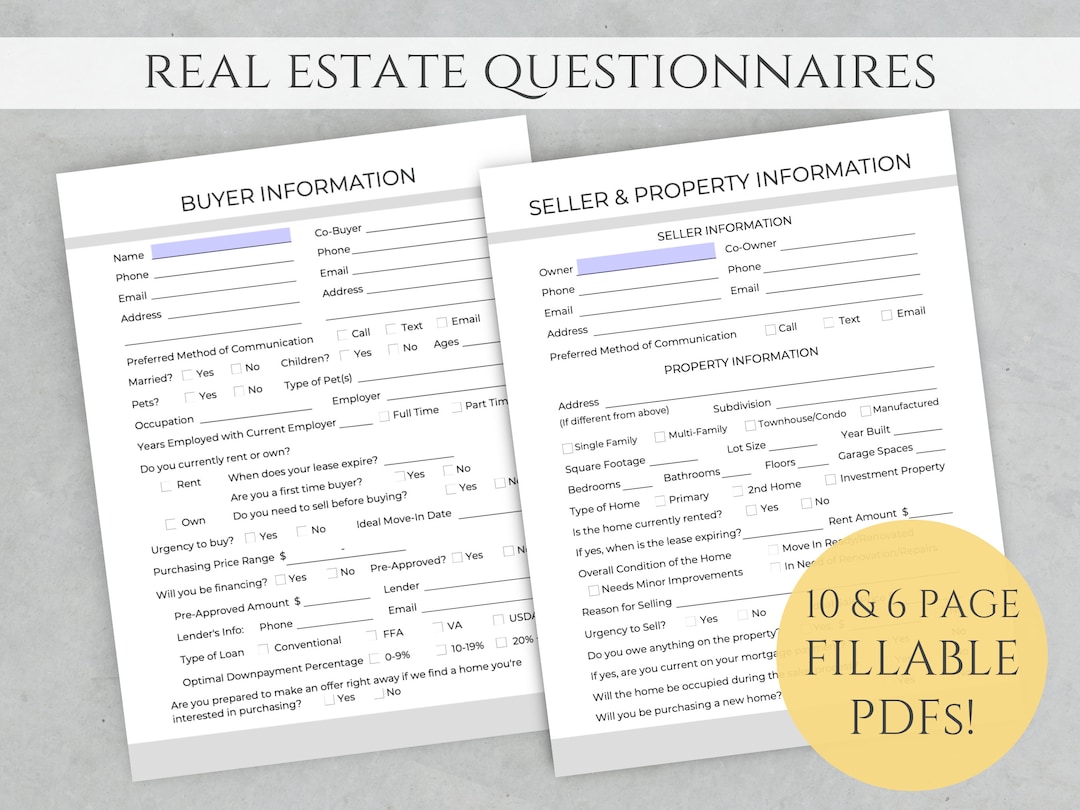 Buyer & Seller Questionnaire Templates Real Estate Home Buyer - Etsy