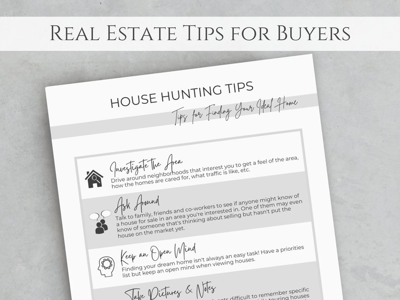 Real Estate Buyer Tips: House Hunting Tips Flyer PDF and - Etsy