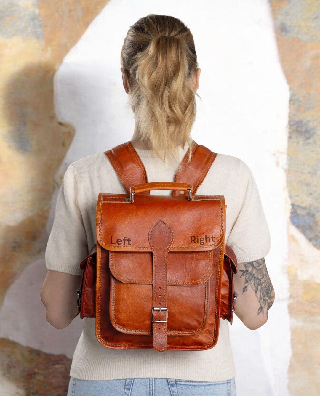 Vegetable-tanned Goatskin Leather Backpack, Vintage Style Buckle Mini ...