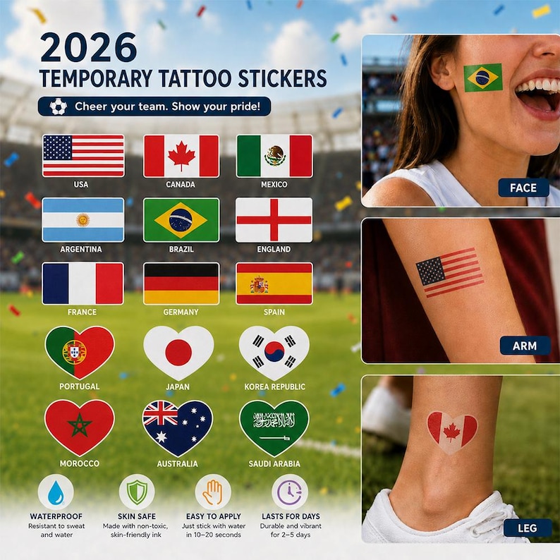 Custom Country Flag Temporary Tattoos, Waterproof Tattoo Sticker for ...