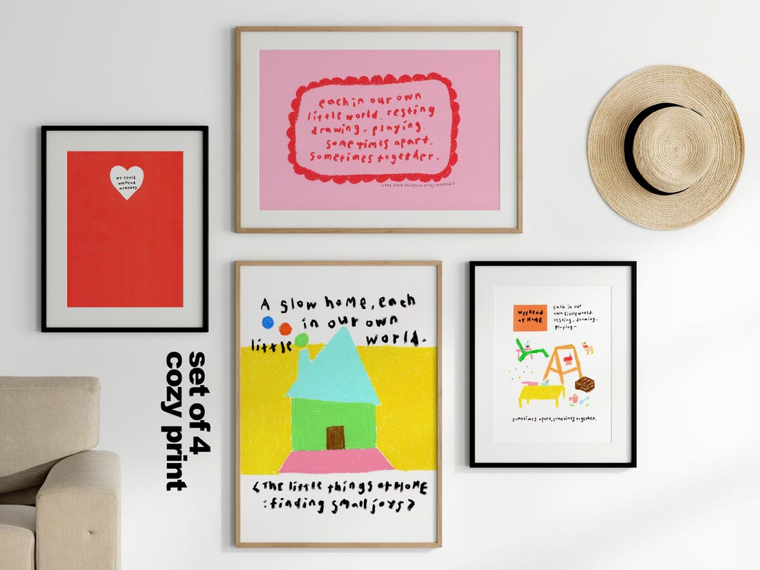 Cozy Printable Gallery Wall Set of 4 – Hand-drawn Home Art, Digital ...