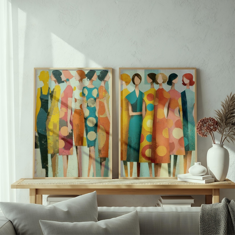 Mid Century Modern Women Wall Art Set of 2, Abstract Female Figures ...